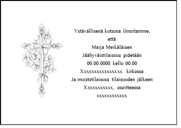 Kutsukortti Risti ja Kukkaköynnös - Mirellan Hautauspalvelu