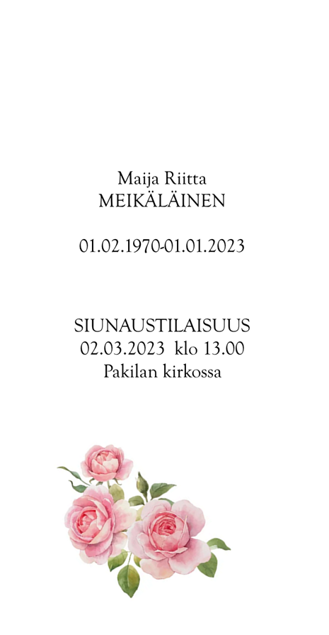 Käsiohjelma Vaaleanpunaiset ruusut - Mirellan Hautauspalvelu